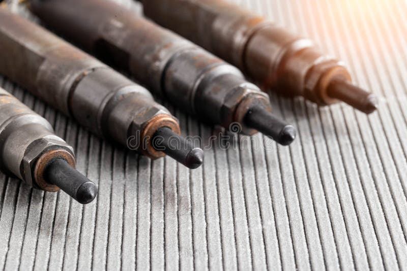 Mechanical Injectors from a Diesel Engine, Close-up. Fuel Atomization ...