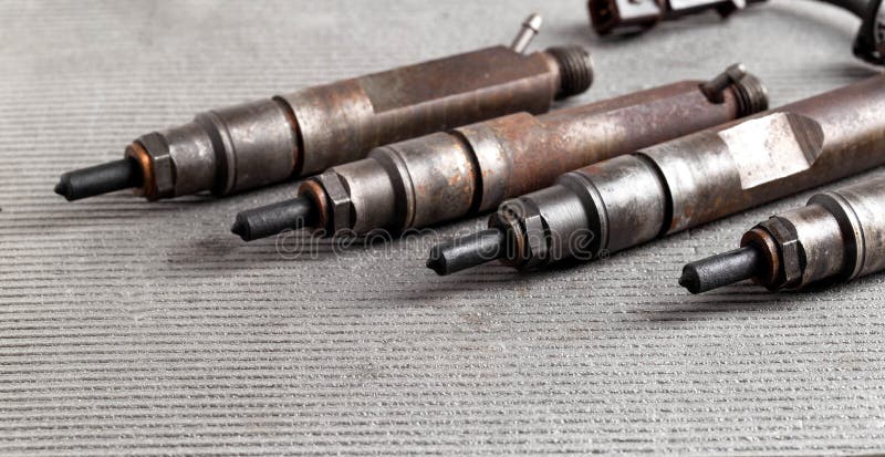 Mechanical Injectors from a Diesel Engine, Close-up. Fuel Atomization ...