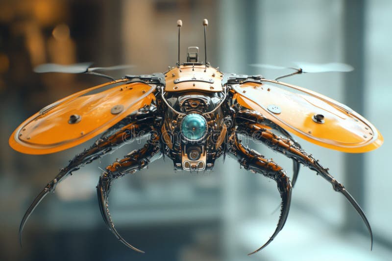 Mechanical Insect Drone with Spinning Propellers, Showcasing Advanced ...