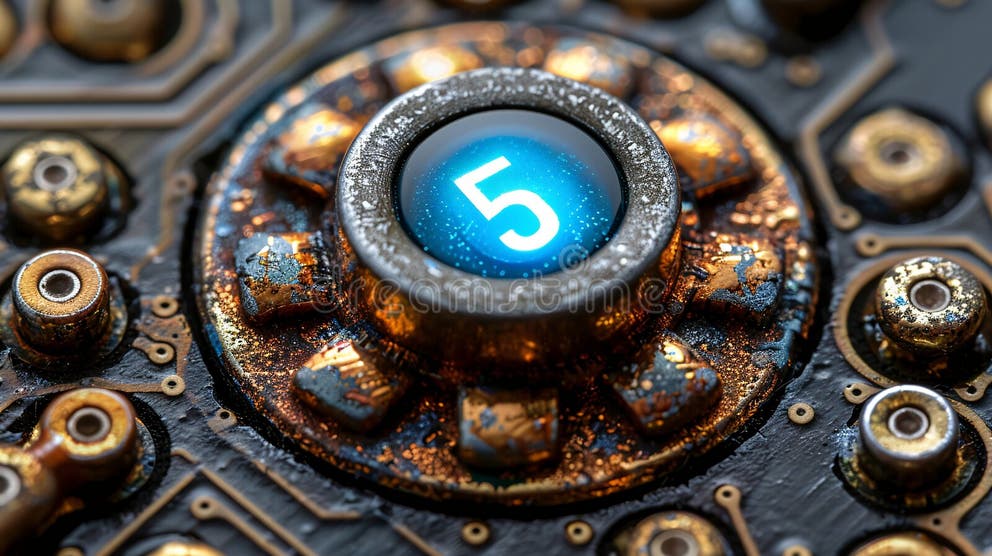 Mechanical Interface with Illuminated Number 5 Button Stock Photo ...