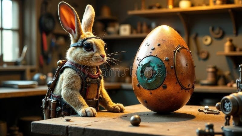 Mechanical and Inventive Scene of Workshop with Steampunk Easter Egg ...