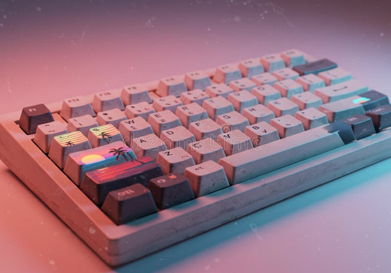 Mechanical Keyboard with Custom Keycaps Displaying Tropical Sunset ...