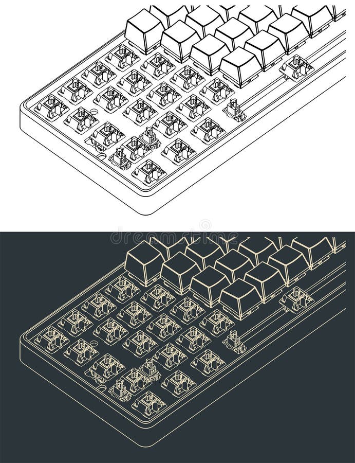 Mechanical Keyboard Isometric Close-up Drawings Stock Vector ...