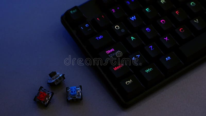 Mechanical Keyboard with Red, Blue and Brown Switches Stock Video ...