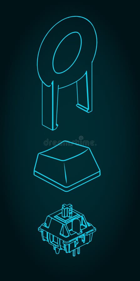 Mechanical Keyboard Switche Keycap and Key Puller Isometric Blueprint ...