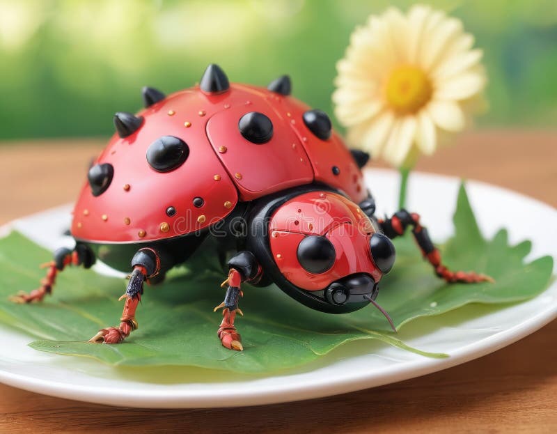 Mechanical Ladybug on Leaf stock image. Image of hybrid - 313538209