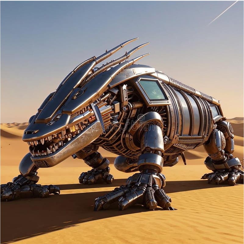 Mechanical Lizard in the Desert Stock Photo - Image of huge, soldier ...