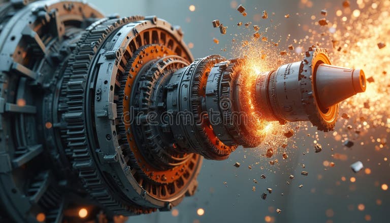 Mechanical Machine Breakdown with Sparks. Gear and Cog Explosion Stock ...