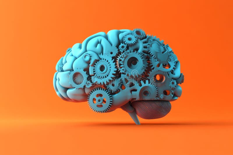 The Mechanical Mind a 3D Brainpower Concept Blue Brain Orange ...