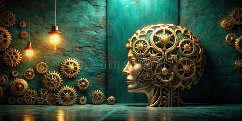 A Mechanical Mind Intricate Gears and Illuminating Lights in a ...