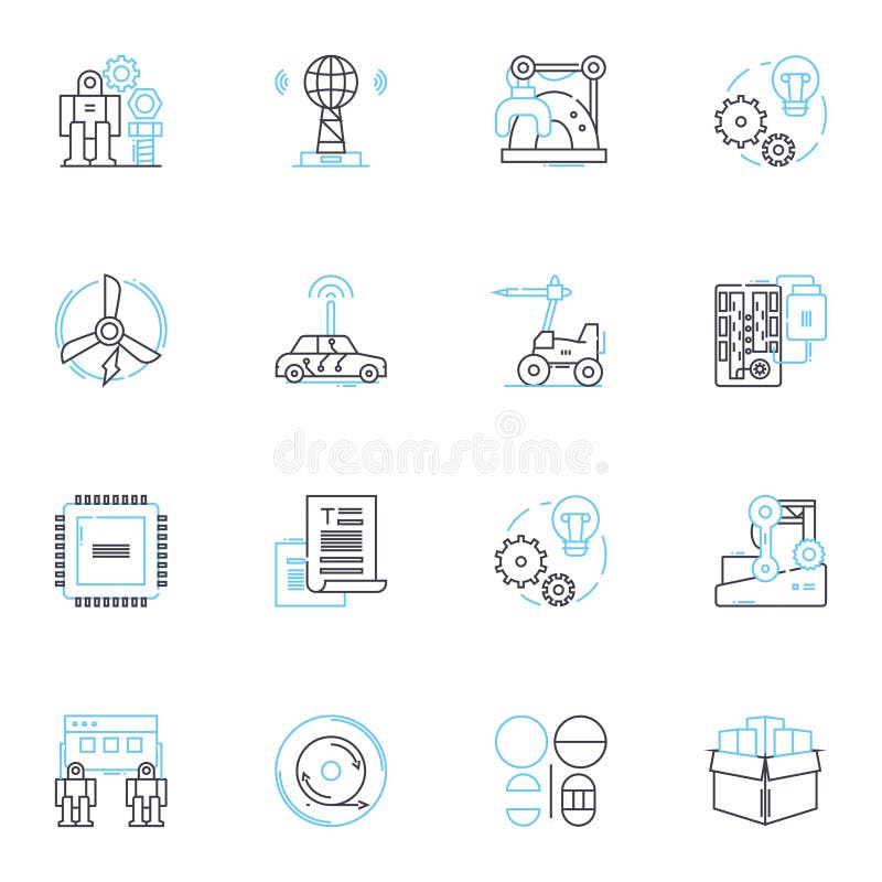 Mechanical Modeling Linear Icons Set. Simulation, Analysis, Design ...