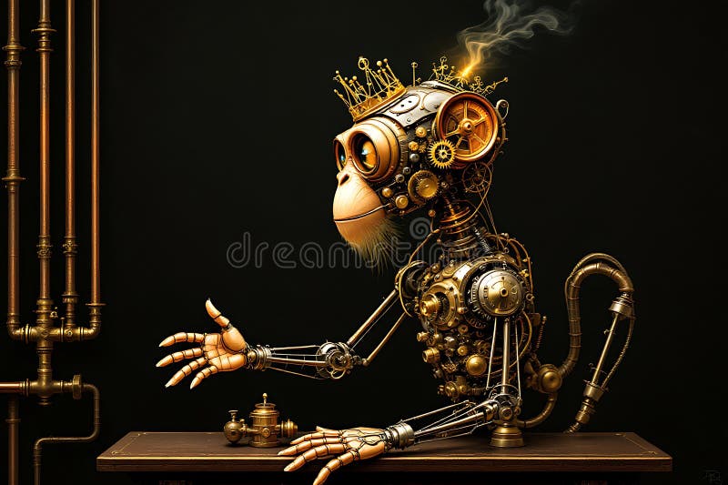 Steampunk Monkey in the Jungle AI Stock Illustration - Illustration of ...