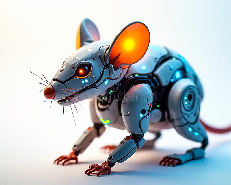 A Mechanical Mouse Featuring Glowing Eyes and Detailed Robotic ...
