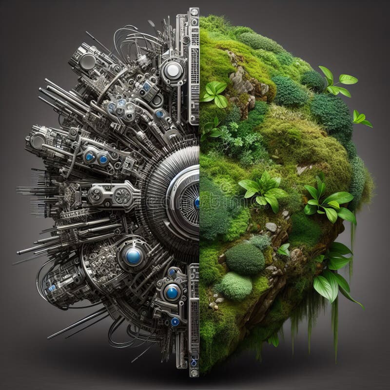 Mechanical and Nature Fusion Concept Stock Photo - Image of balance ...