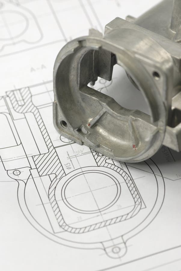 Mechanical Part on Engineering Drawing Stock Photo - Image of graphic ...
