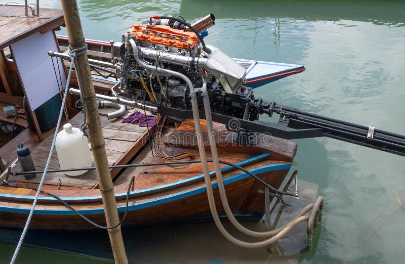 The Mechanical Part of the Long-tail Boat Engine that is Placed at the ...