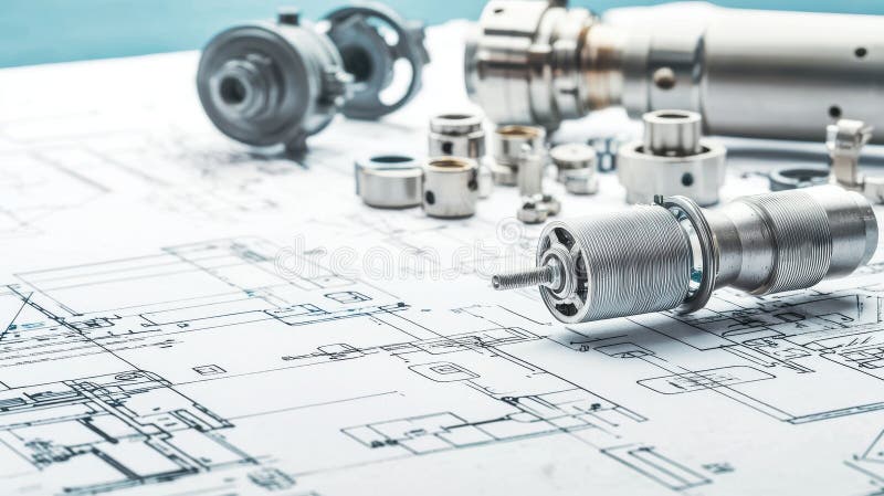 Mechanical Parts and Components on Technical Blueprint Stock Image ...