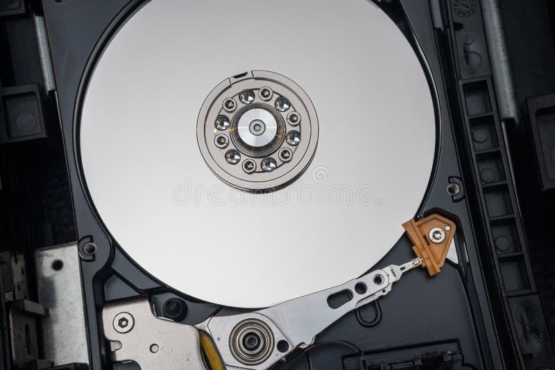 Mechanical Parts of Hard Drive Disk HDD Inside a Computer. Stock Image ...
