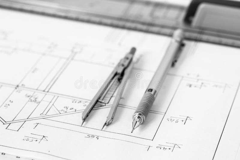 Mechanical Pencil and Divider on Technical Drawing Stock Image - Image ...
