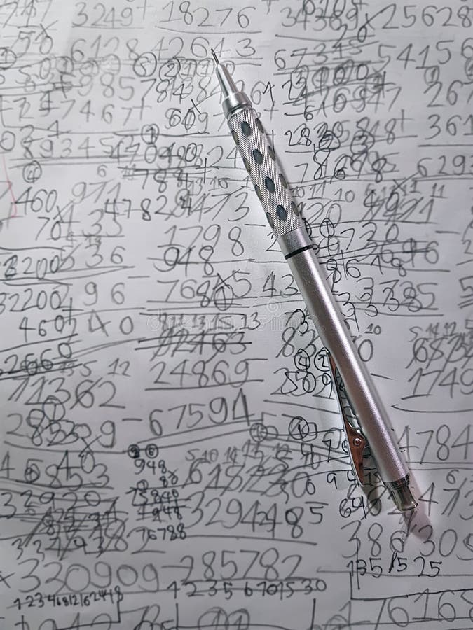 Mechanical Pencil on Hand-Written Math Calculation Paper Sheet ...