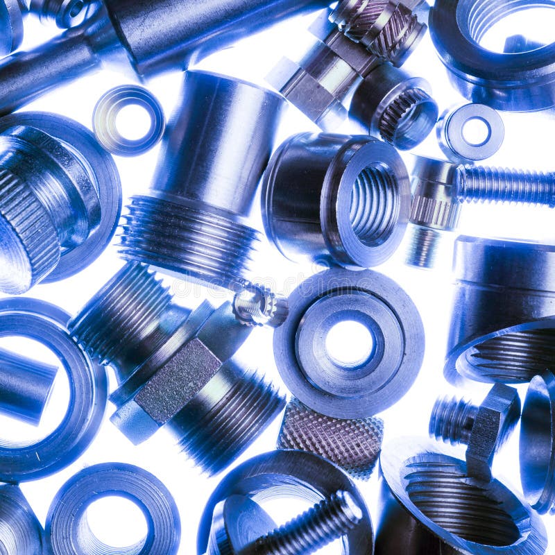 Mechanical Pieces in Blue Light on White Background Stock Image - Image ...
