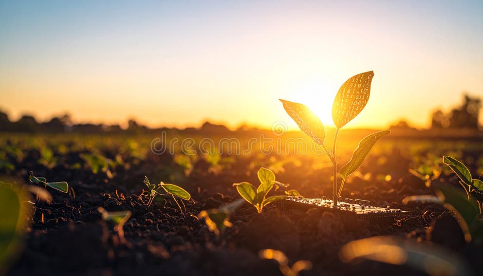 Mechanical Plant Growing Binary Leaves. Artificial Intelligence Concept ...