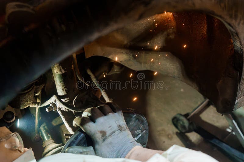 Mechanical Precision: a Close-Up of Automotive Welding in Action Stock ...