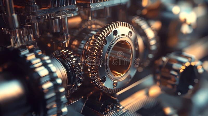 Mechanical Precision Gear System Close-up Industrial Workshop High-definition Image Technical ...