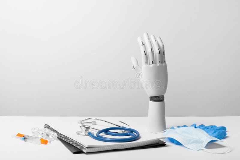 Mechanical Prosthetic Arm for Disabled. Consultation with Doctor Stock ...