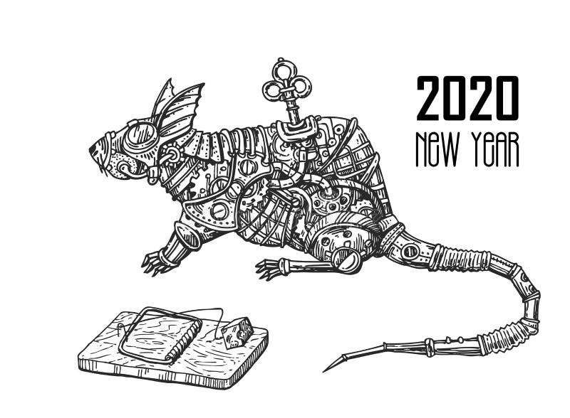 Mechanical Rat. Hand Drawn Steampunk Style Vector Illustration Stock ...
