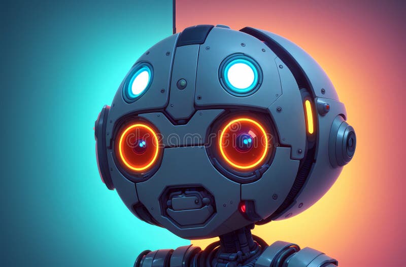 Mechanical Robot on Colored Background. Modern Cybernetic Machine with ...