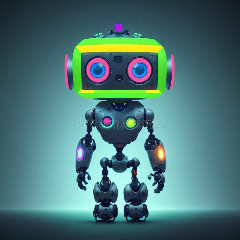 Mechanical Robot on Colored Background. Modern Cybernetic Machine with ...