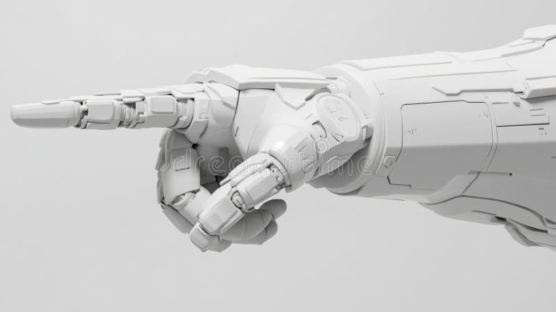 A Mechanical Robotic Hand is Shown in a Dynamic Gesture, Pointing To ...