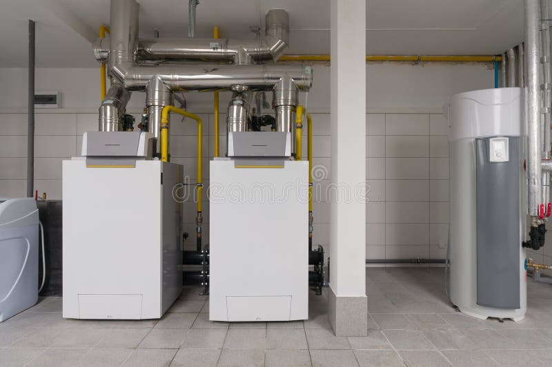 Mechanical Room with Heating Equipment and Pipes Stock Image - Image of ...