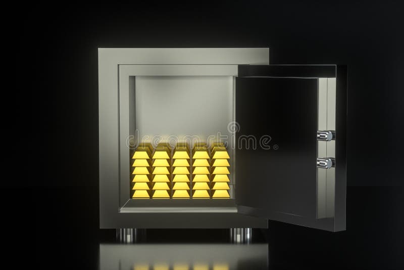 Mechanical Safe, with Gold Bar Inside, 3d Rendering Stock Illustration ...