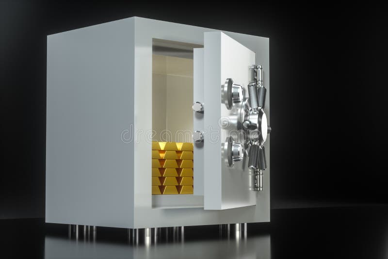 Mechanical Safe, with Gold Bar Inside, 3d Rendering Stock Illustration ...
