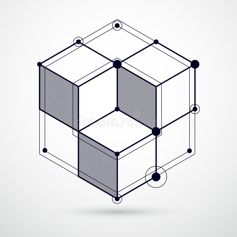 Mechanical Scheme, Black and White Vector Engineering Drawing with 3D ...