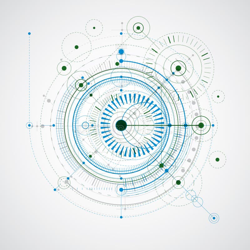 Mechanical Scheme, Blue and Green Vector Engineering Drawing Wit Stock ...