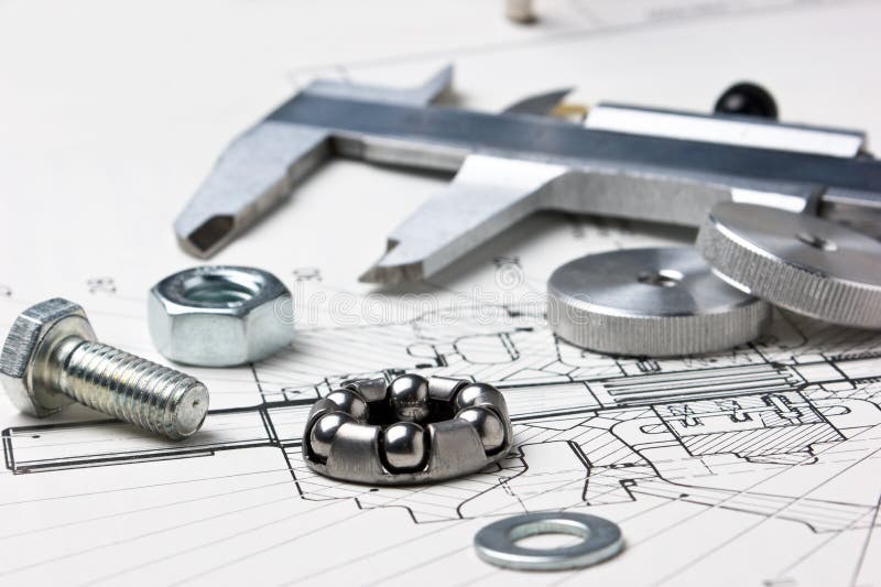 Engineering Drawing and Caliper Stock Photo - Image of drafting, design ...
