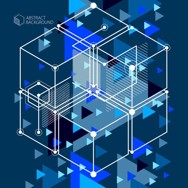 Mechanical Scheme, Dark Blue Vector Engineering Drawing with 3D Stock ...