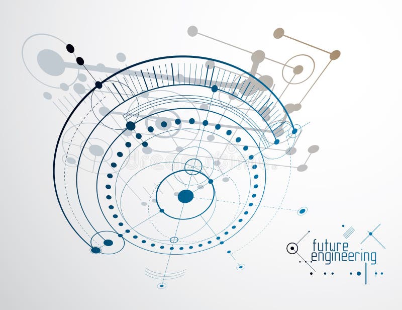 Mechanical Scheme, Vector Engineering Drawing with Circles and ...