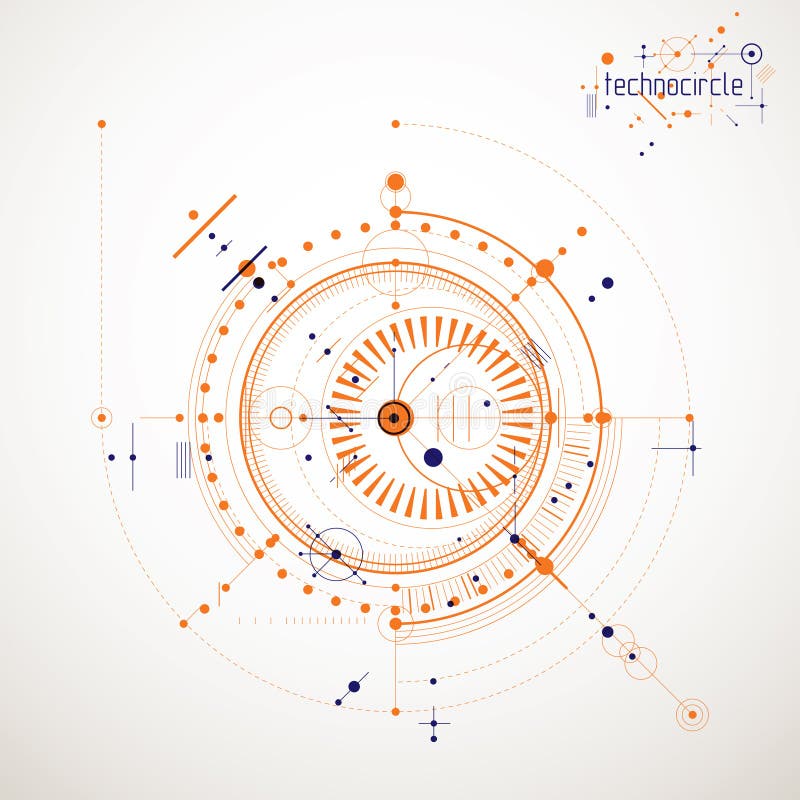 Mechanical Scheme, Vector Engineering Drawing with Circles and ...