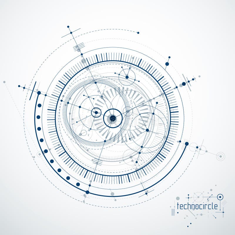Mechanical Scheme, Vector Engineering Drawing with Circles and ...