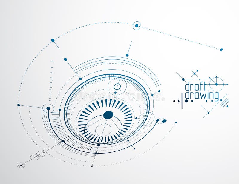 Mechanical Scheme, Vector Engineering Drawing with Circles and ...