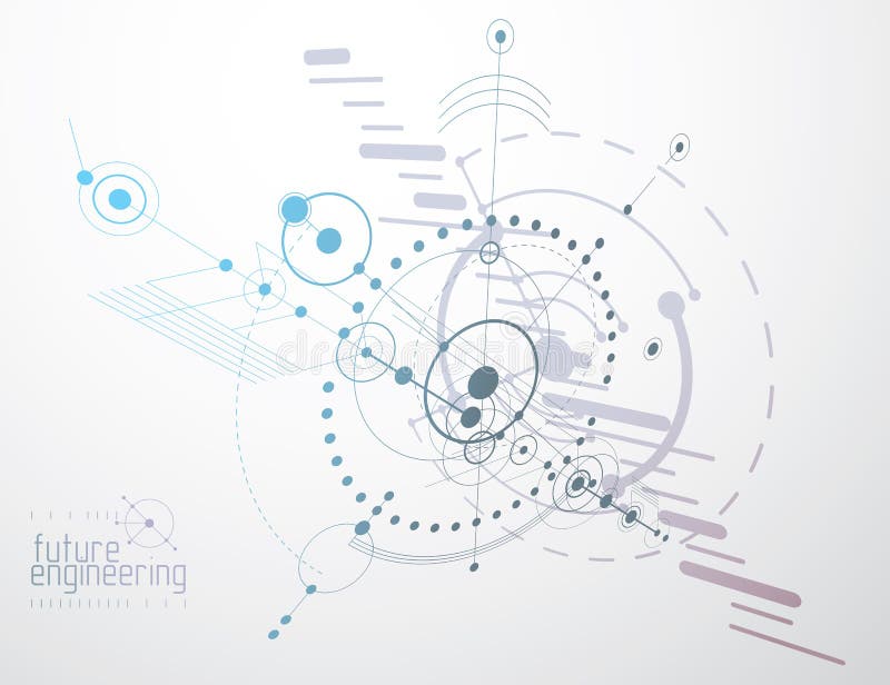 Mechanical Scheme, Vector Engineering Drawing with Circles and ...