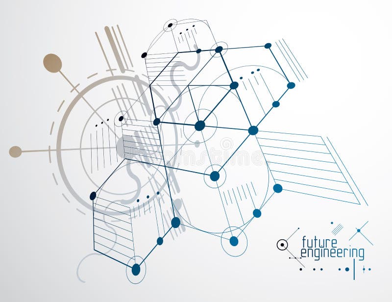 Mechanical Scheme, Vector Engineering Drawing with Circles and H Stock ...