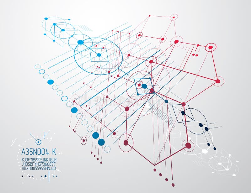 Mechanical Scheme, Vector Engineering Drawing with Circles and Hexagons ...