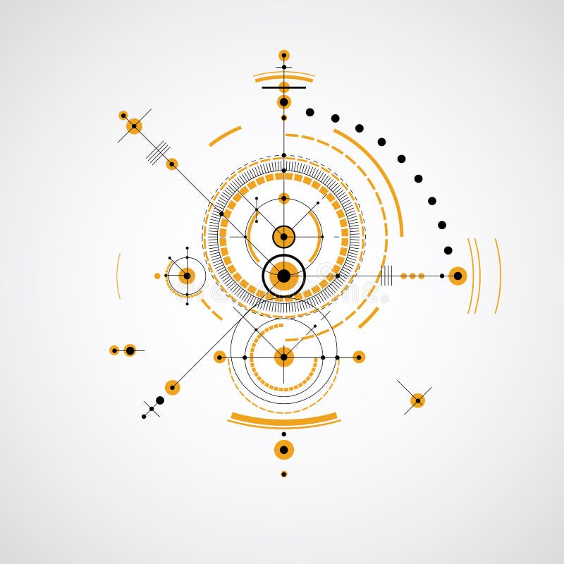 Mechanical Scheme, Yellow Vector Engineering Drawing With Circle Stock ...