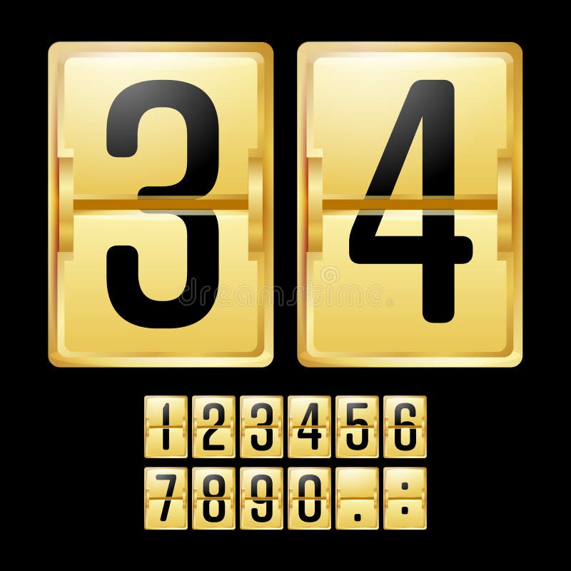 Mechanical Scoreboard Vector. Gold Yellow Timetable with Black Numbers ...