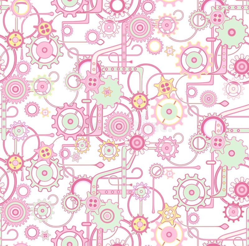 Seamless Mechanical Vector Background Pattern . Pink, Violet, Green ...
